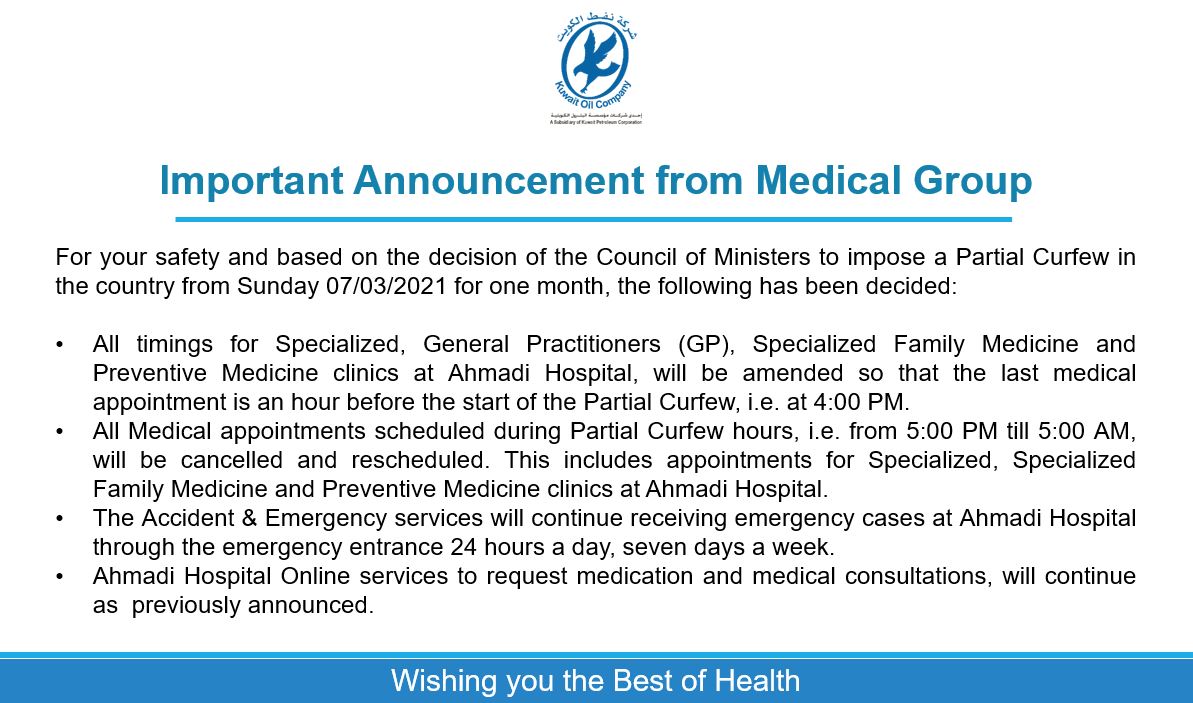 Important Announcement from Medical Group